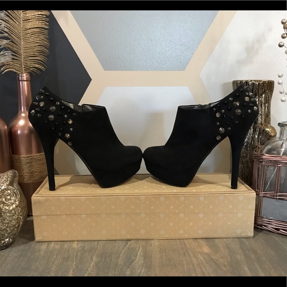 Aldo | Shoes | Aldo Black Suede Jeweled Spiked Ankle Booties | Poshmark